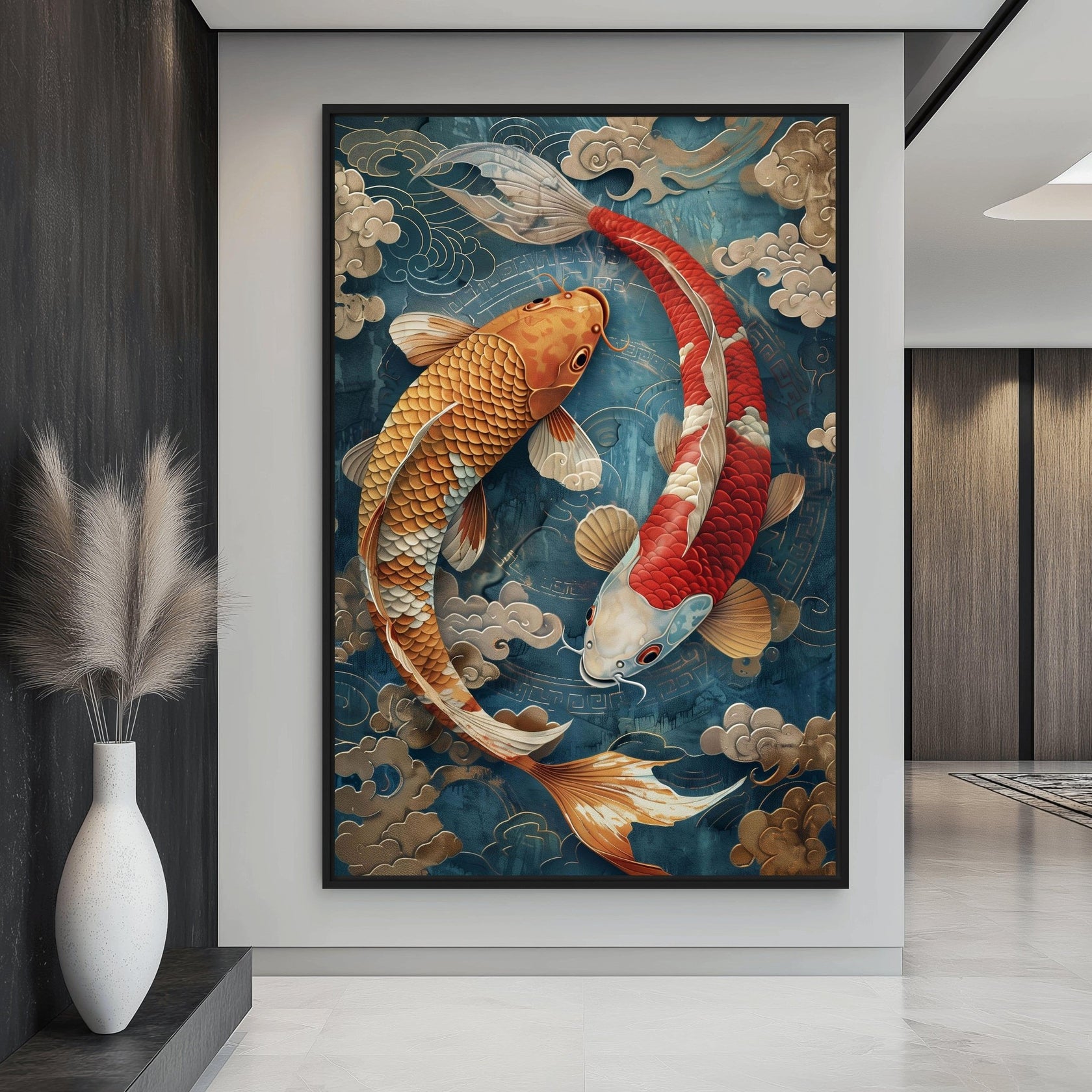 Buy Koi Fish Circle Japanese Art Framed Canvas | PaintFu