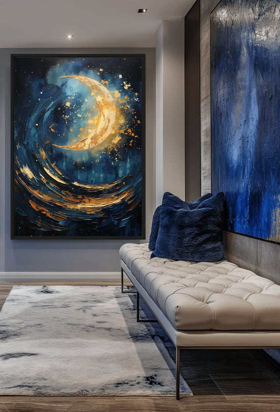 Moon Abstract Modern Wall Framed Canvas Print | PaintFu